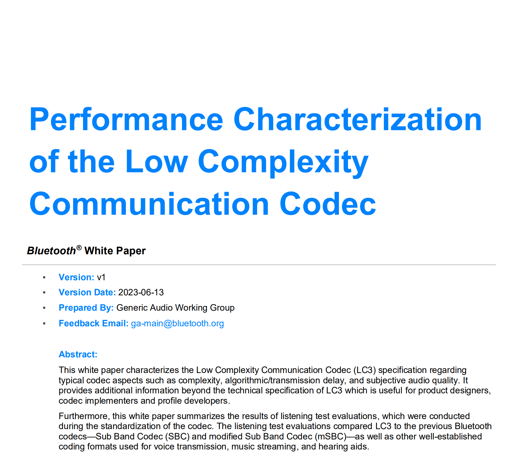 Performance Characterization of the Low Complexity Communication Codec | Bluetooth® Technology ...
